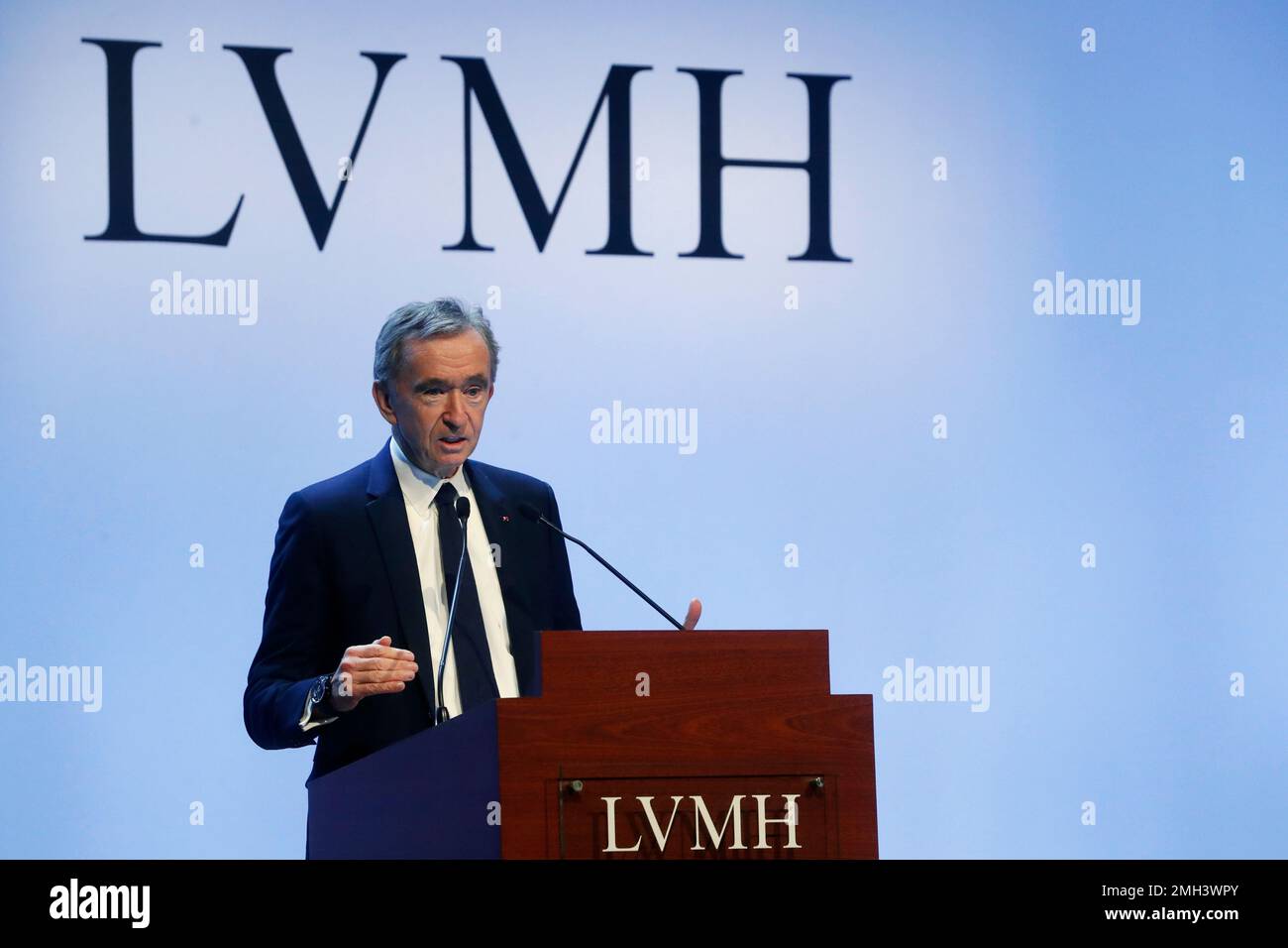 CEO of LVMH Bernard Arnault presents the group's 2019 results during a ...