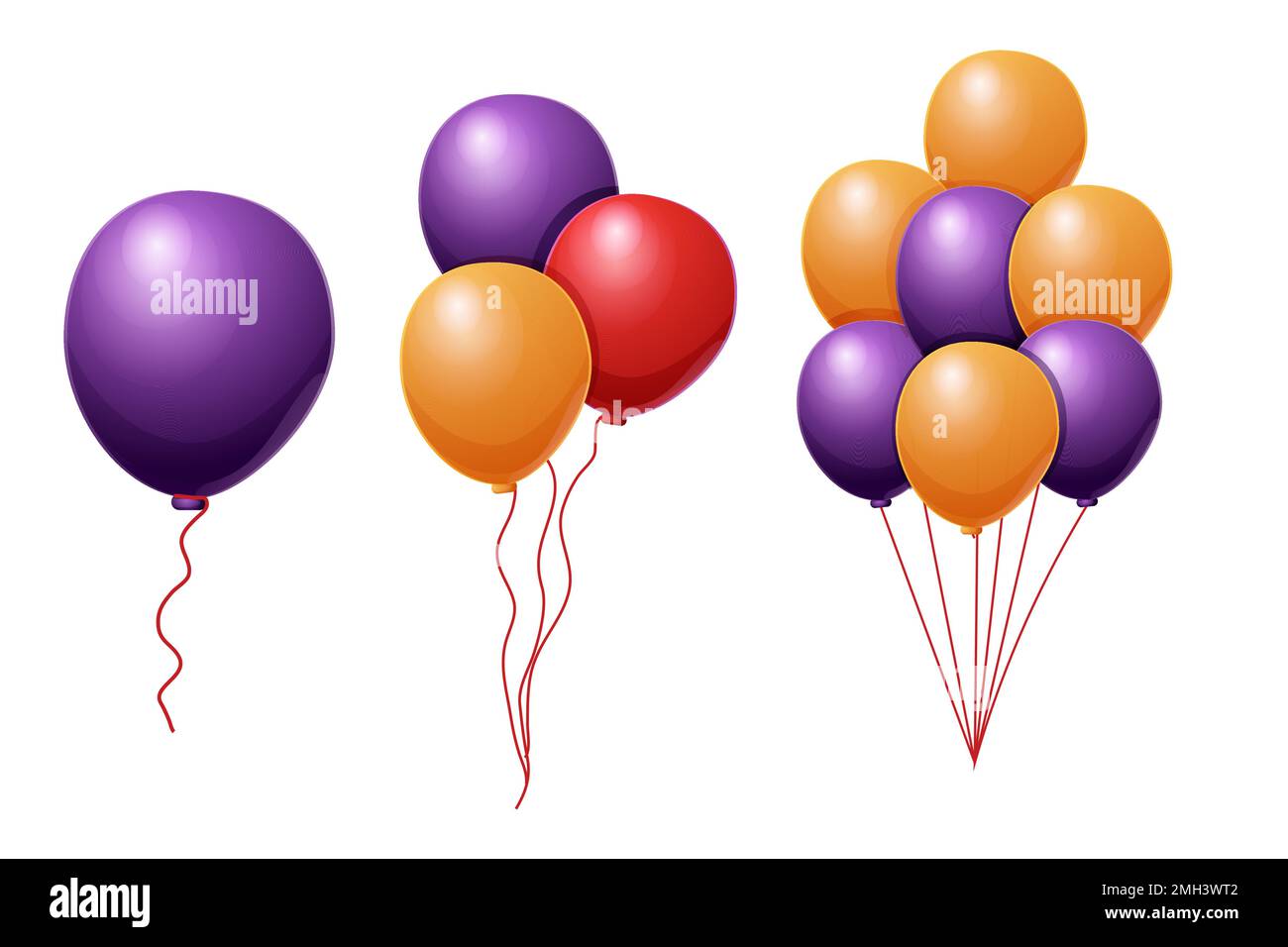 Set colorful party collection balloons with bow set in cartoon style ...