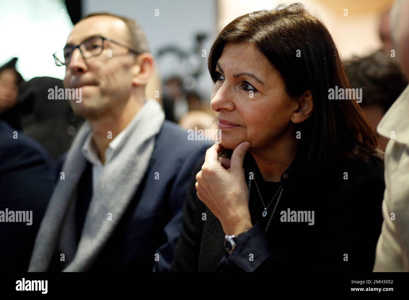 Paris mayor Anne Hidalgo attends a press conference as part of the ...