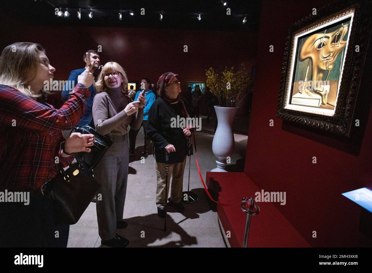 Visitors look at Salvador Dali's work entitled Soft self-portrait with ...