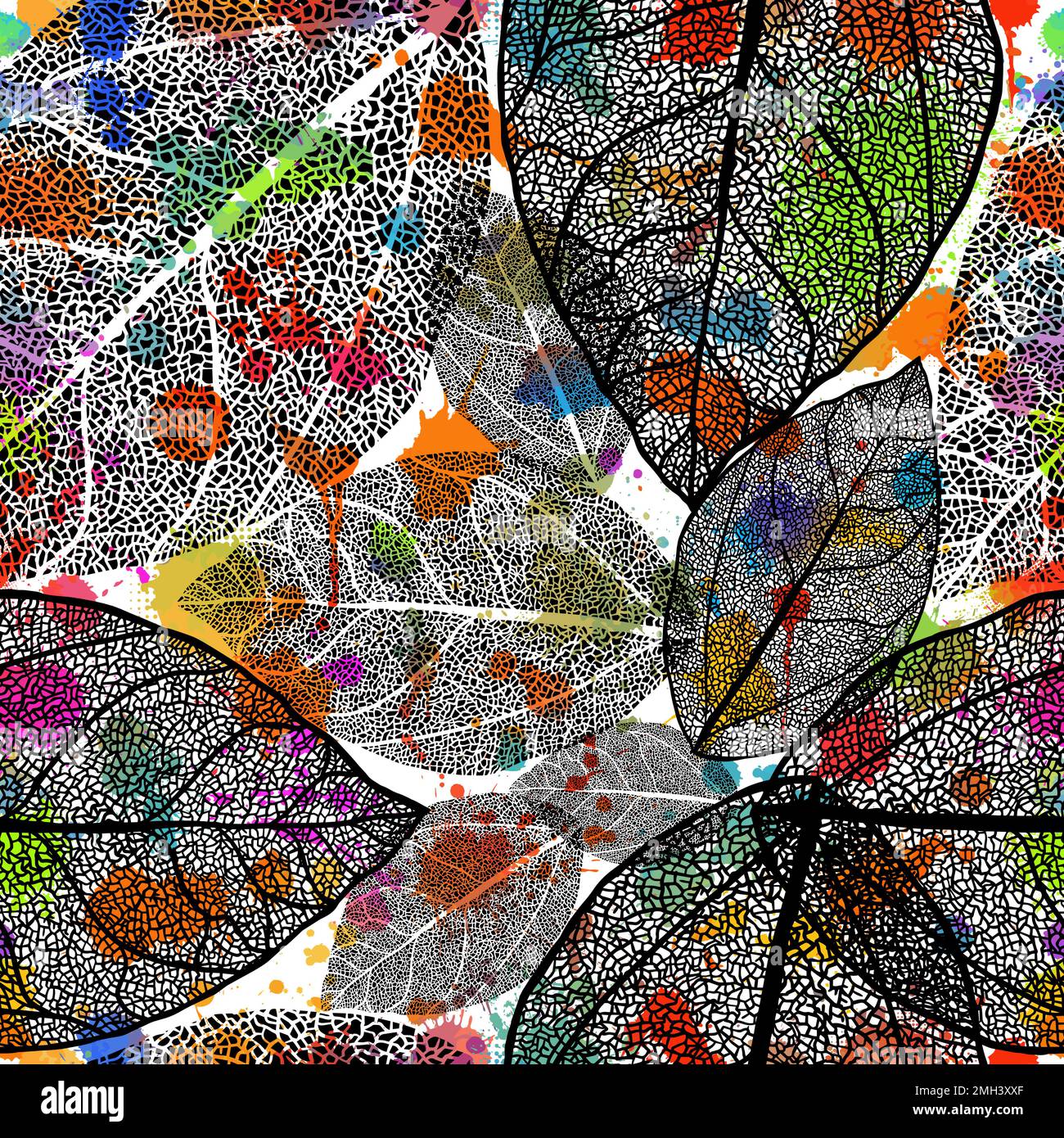 Seamless pattern of tree leaves and blots. Vector illustration Stock ...