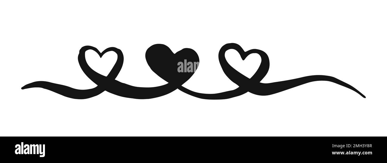 Three Hearts Valentine's Day swash hand painted with brush and ink ...