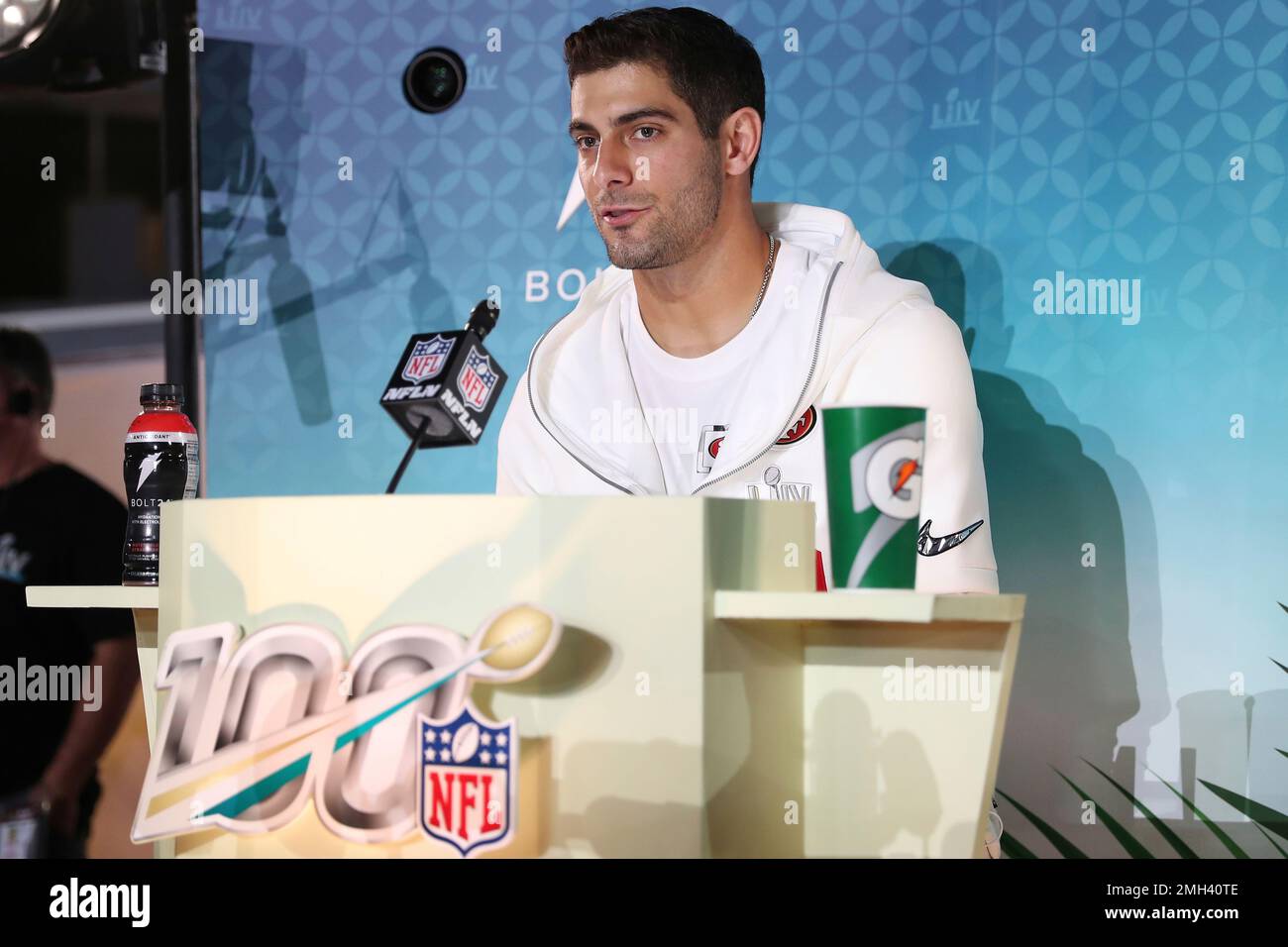 San Francisco 49ers quarterback Jimmy Garoppolo speaks to the media ...