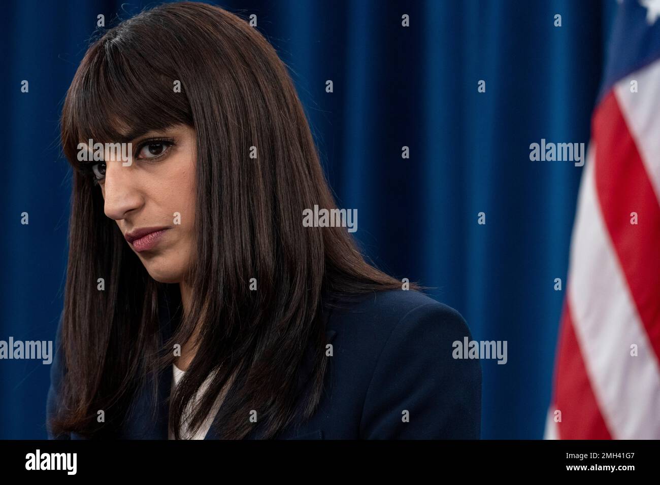 Pentagon spokeswoman Sabrina Singh speaks during a media briefing at ...