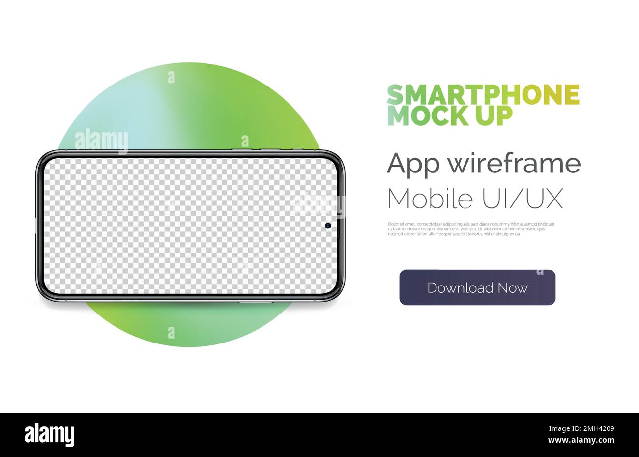 Vector smart phone concept on green circle background. Realistic smartphone template for UI ...