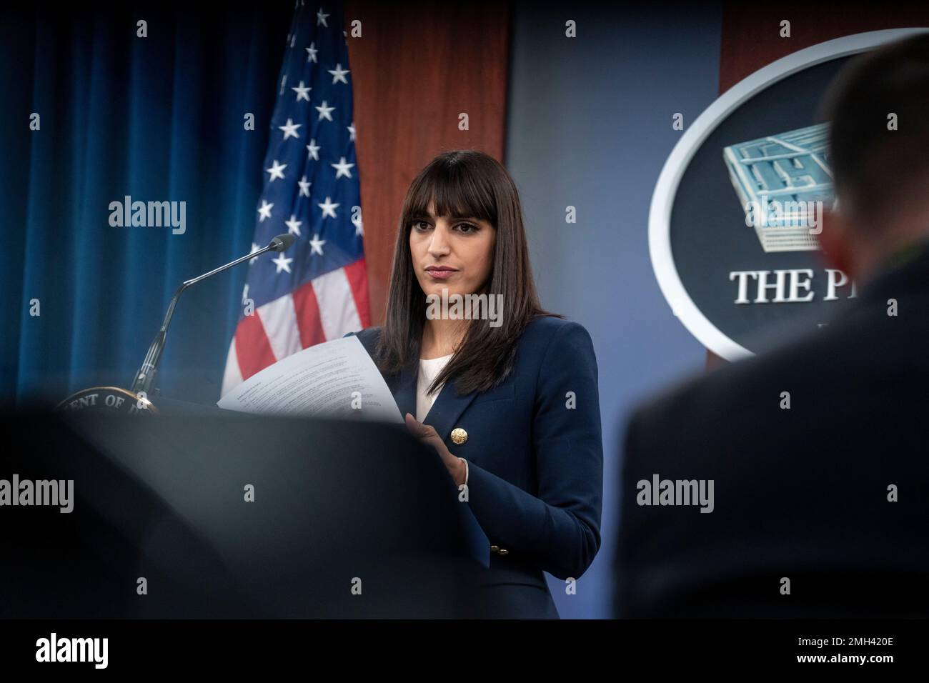 Pentagon spokeswoman Sabrina Singh speaks during a media briefing at ...