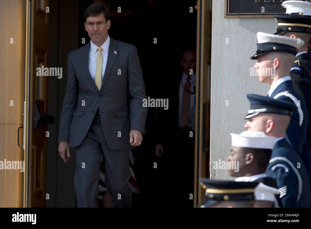 Secretary of Defense Mark Esper arrives to greet French Minister of ...