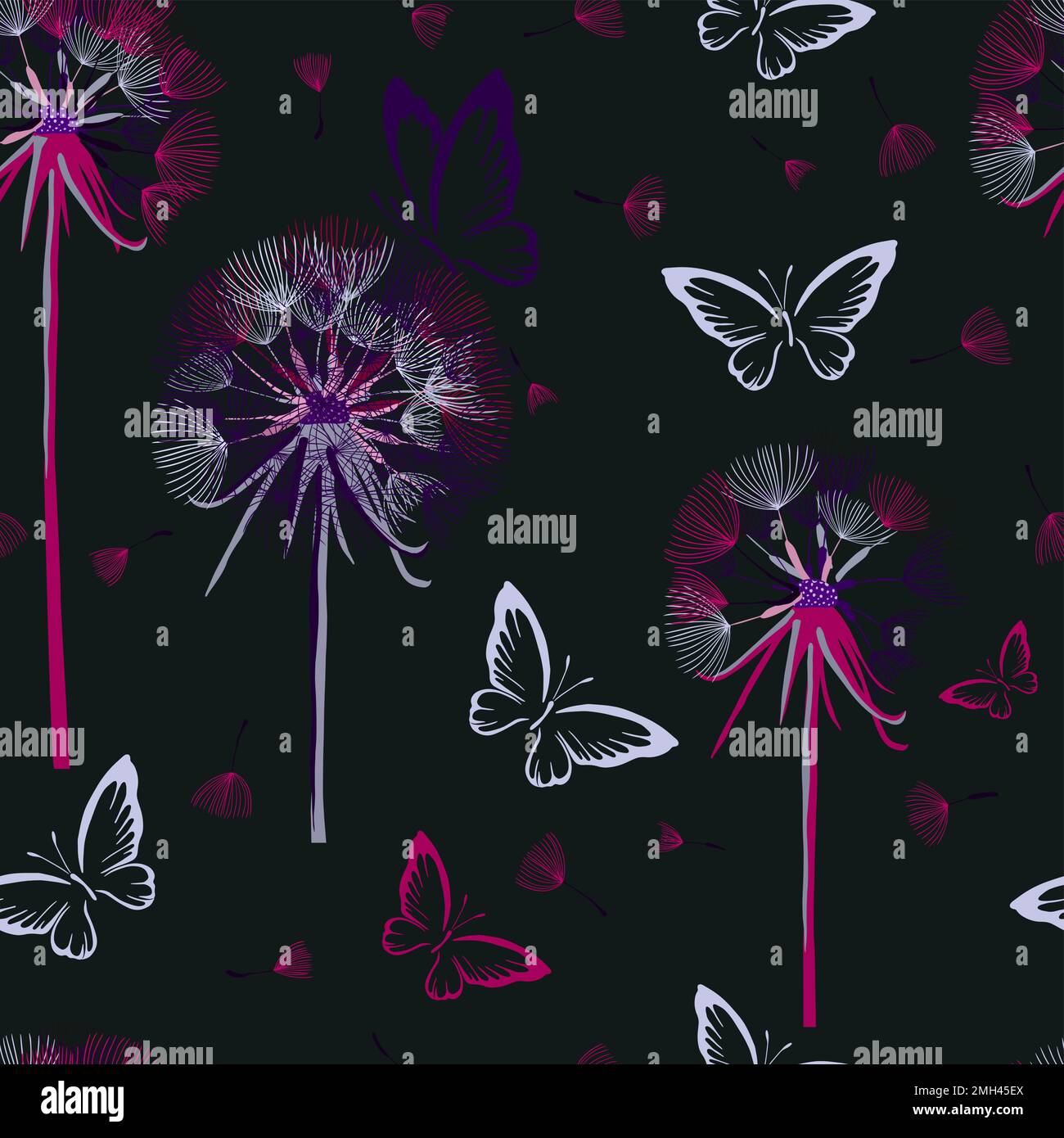Seamless pattern magic purple dandelions. Background for creating ...