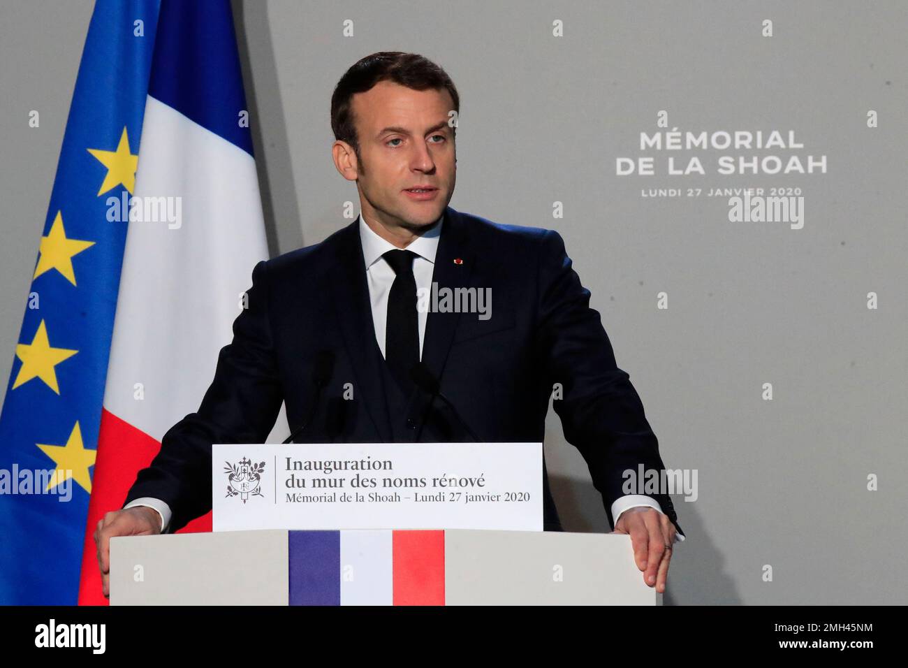 French President Emmanuel Macron delivers his speech after inaugurating ...