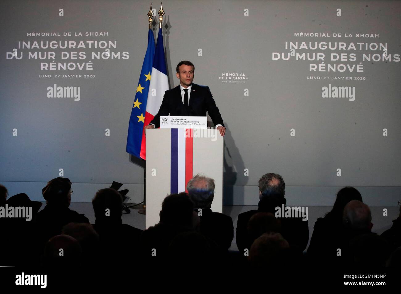 French President Emmanuel Macron delivers his speech after inaugurating ...