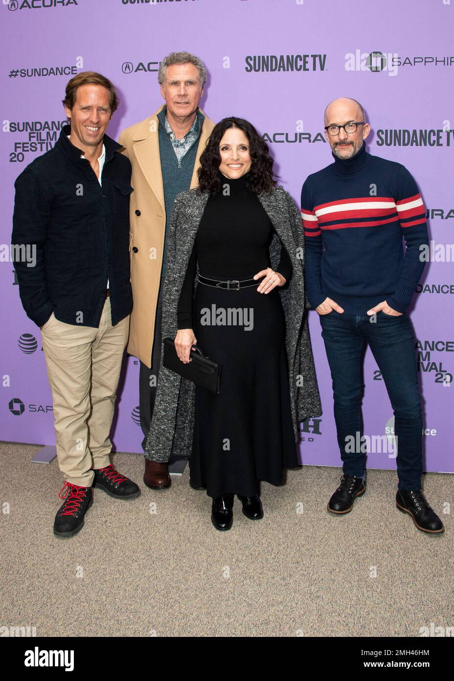 From left, director Nat Faxon, actors Will Ferrell and Julia Louis ...