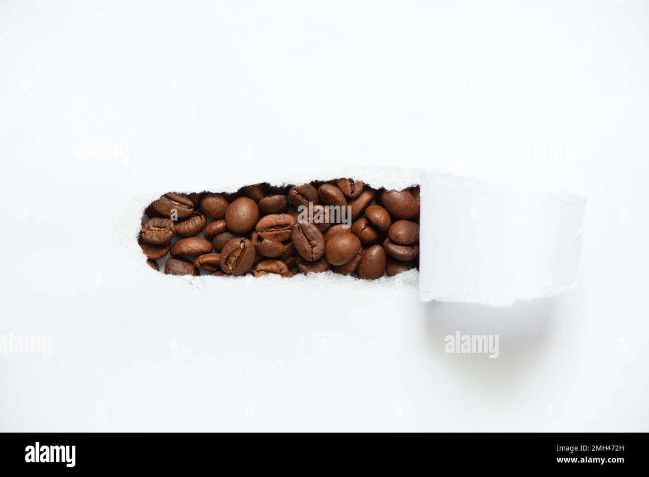 coffee beans on isolated white background, coffee background, torn ...