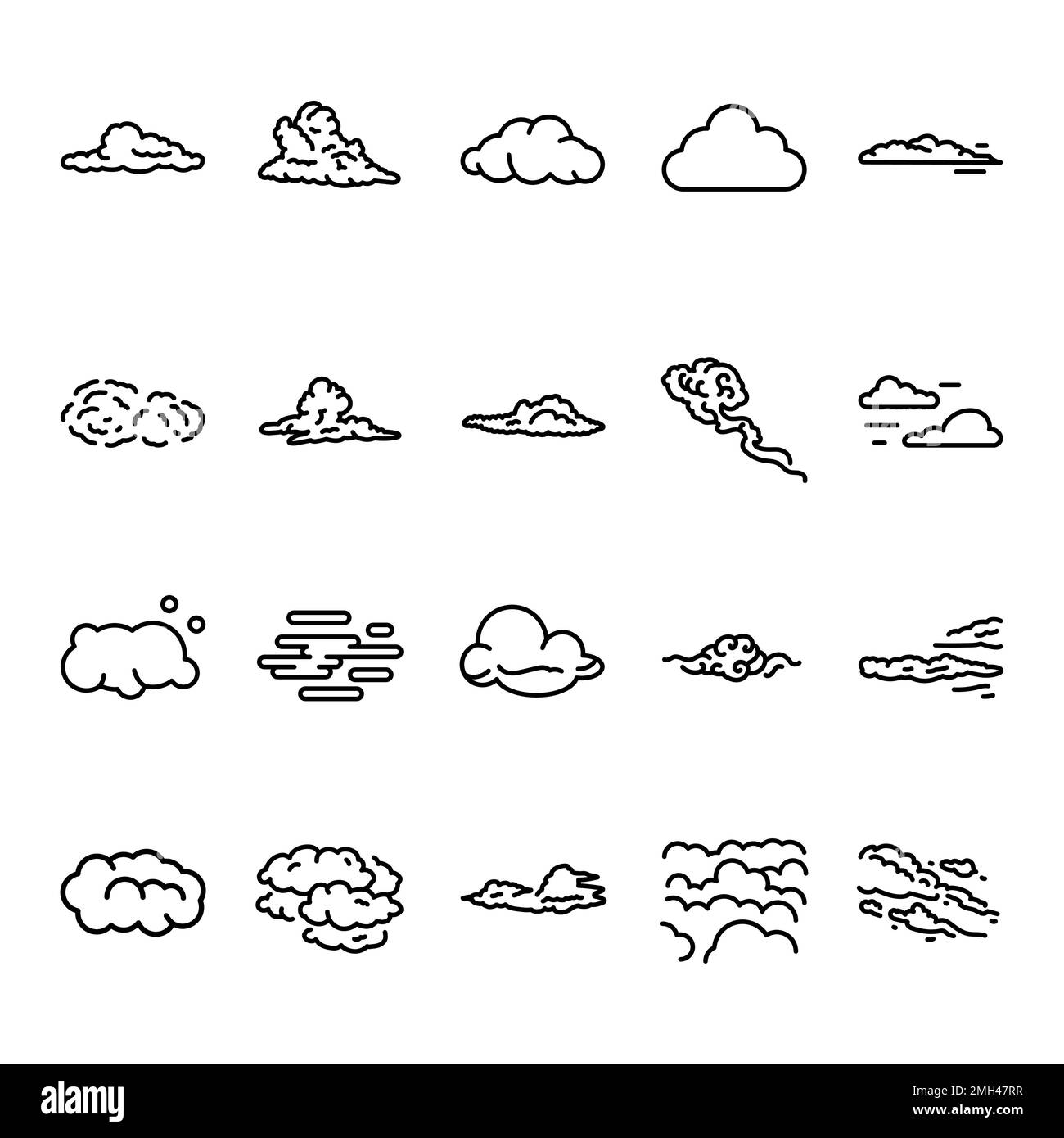 Clouds black line icons set. Atmospheric phenomenon. Meteorology ...