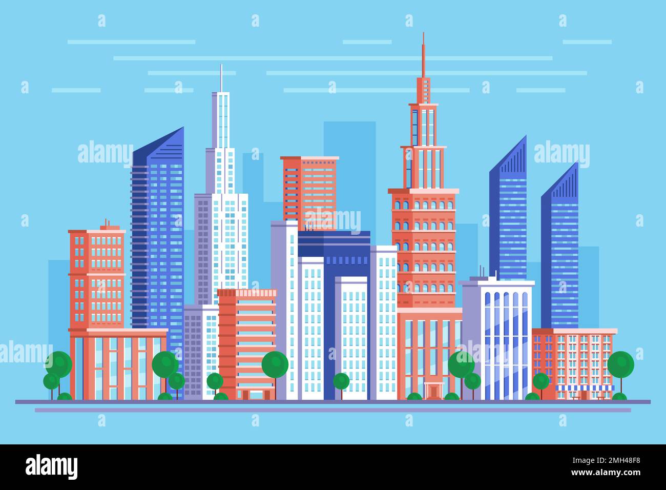 City landscape of modern downtown vector illustration. Cartoon ...