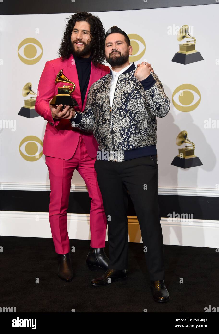 Dan+ Shay pose in the press room with the award for best country duo ...