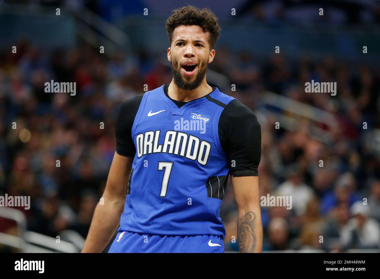 Orlando Magic guard Michael Carter-Williams (7) reactys after making a ...