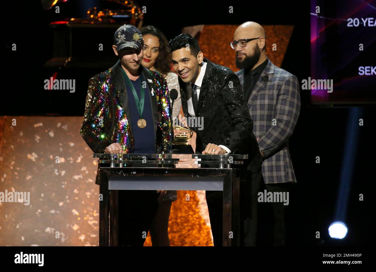 Jon Samson, far left, accepts the award for best children's album for ...