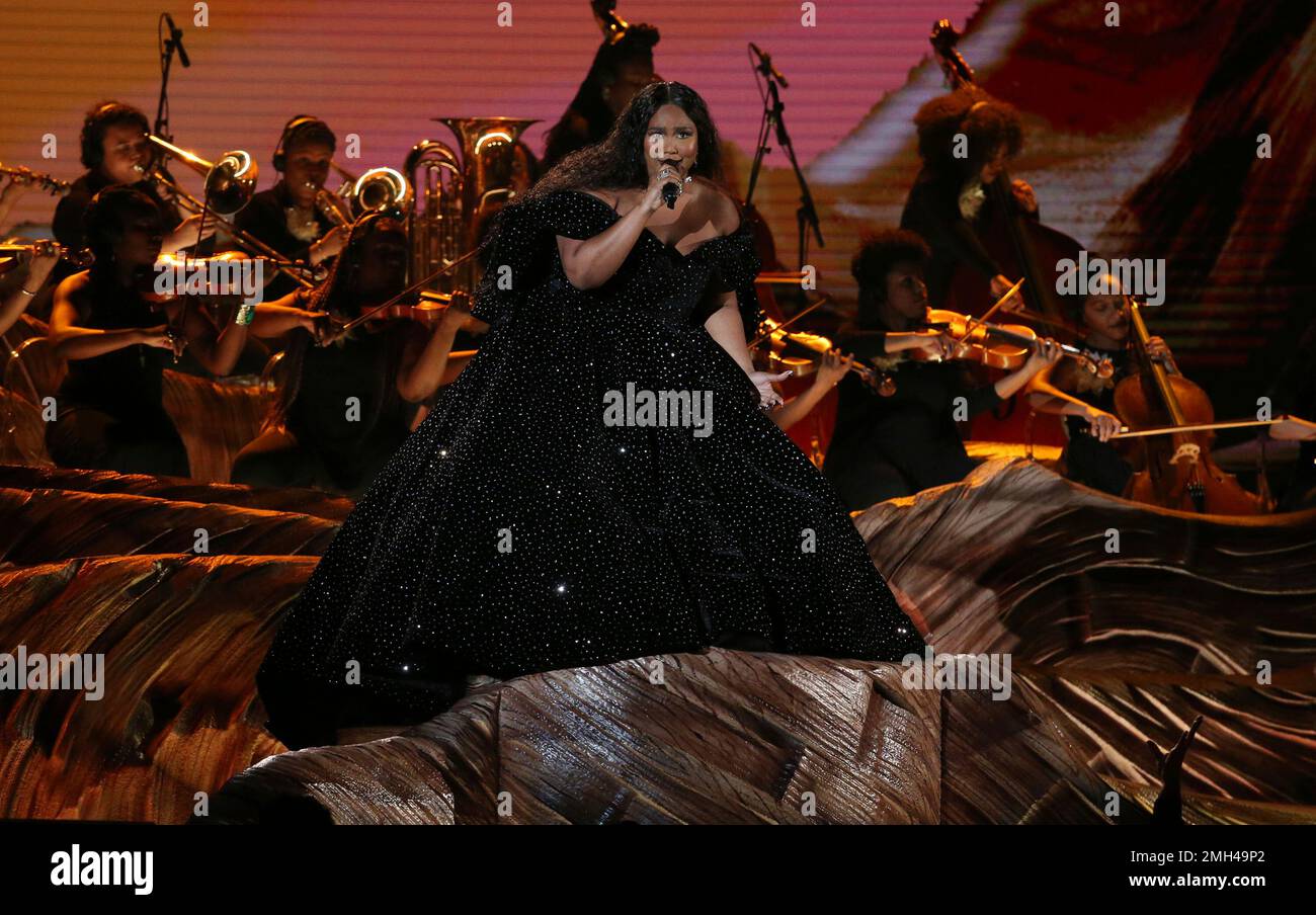 Lizzo performs at the 62nd annual Grammy Awards on Sunday, Jan. 26 ...