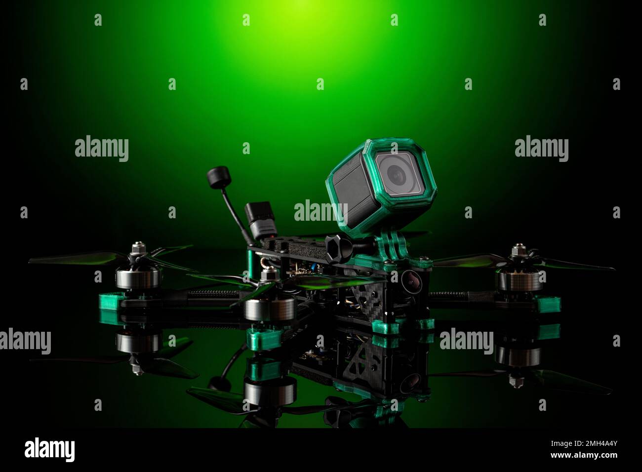 Modern FPV drone. Four-engine aircraft on the radio control. Drone for ...