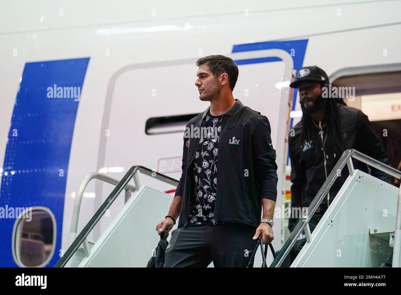 San Francisco 49ers' Jimmy Garoppolo arrives for the NFL Super Bowl 54 ...