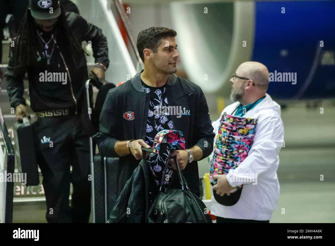 San Francisco 49ers' Jimmy Garoppolo arrives for the NFL Super Bowl 54 ...