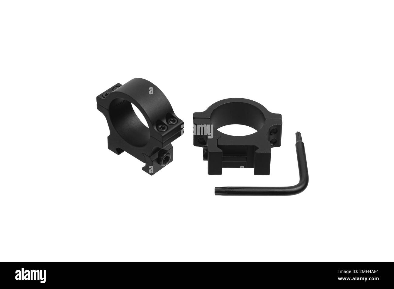 Quick disconnect mount made for holding a scope on a rifle isolated on ...