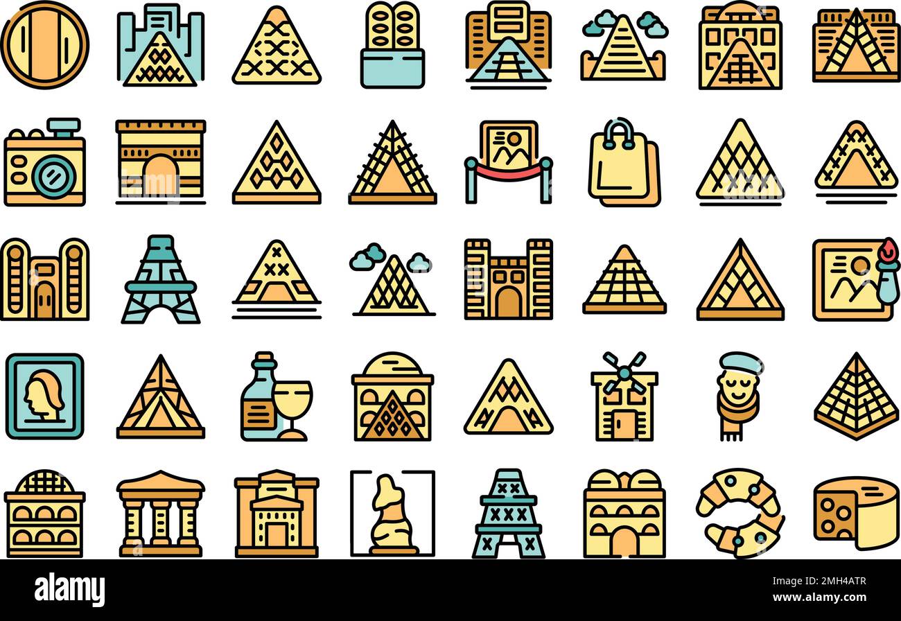 Louvre icons set outline vector. Painting picture. Adult museum color ...