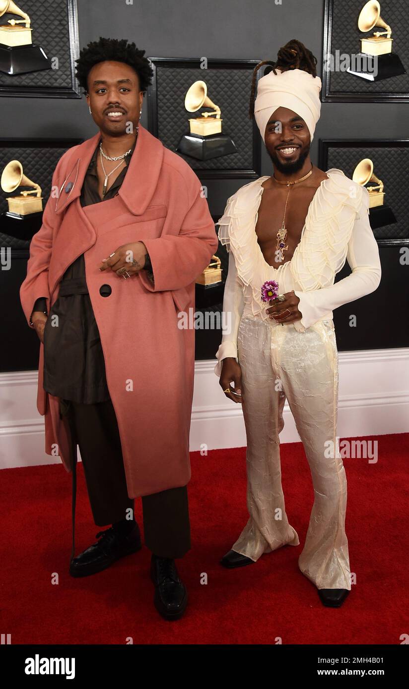 Doctur Dot, left, and Johnny Venus of EarthGang arrive at the 62nd ...