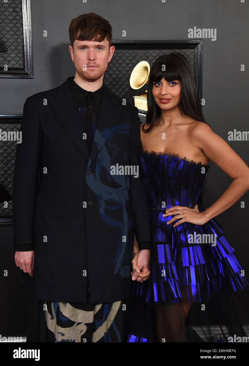 James Blake, left, and Jameela Jamil arrive at the 62nd annual Grammy ...