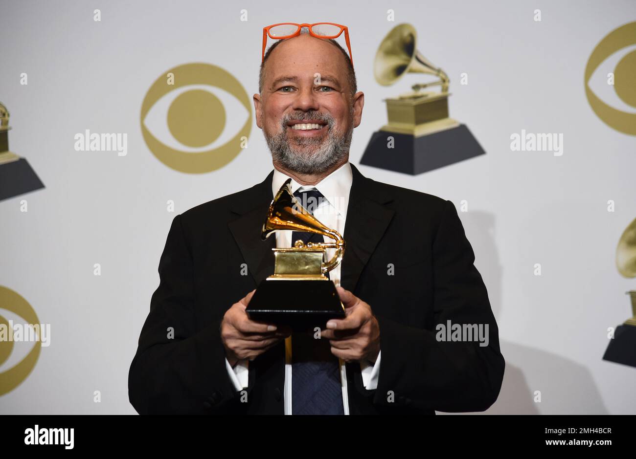 Steve Greenberg poses in the press room with the award for best album ...