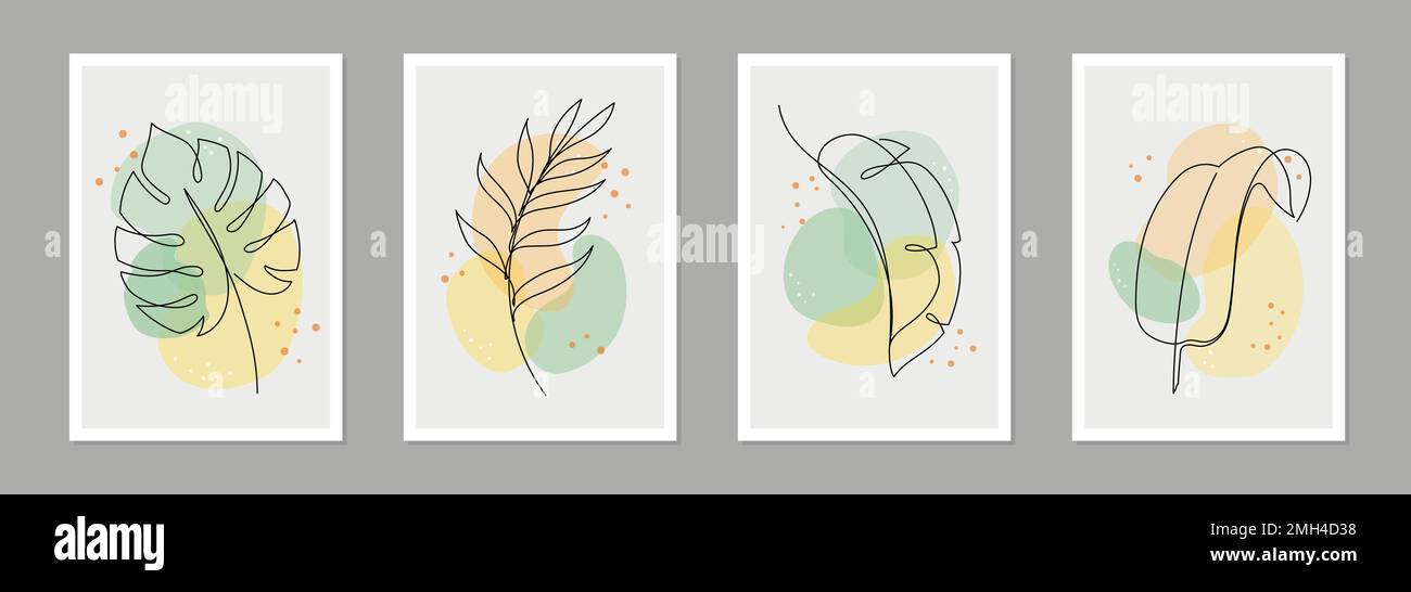 Abstract boho line art leaf design. Minimal abstract design leaves boho ...