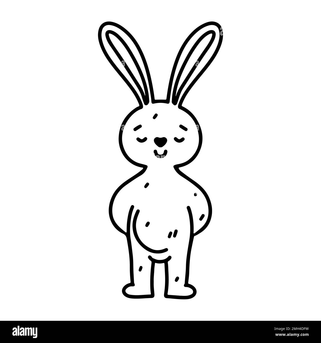 Funny Bunny In Hand Drawn Doodle Style Cute Bunny Toy Coloring Page Activity Isolated On