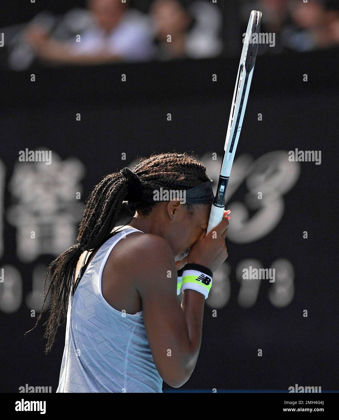 Coco Gauff of the U.S. reacts after losing a point to compatriot Sofia ...