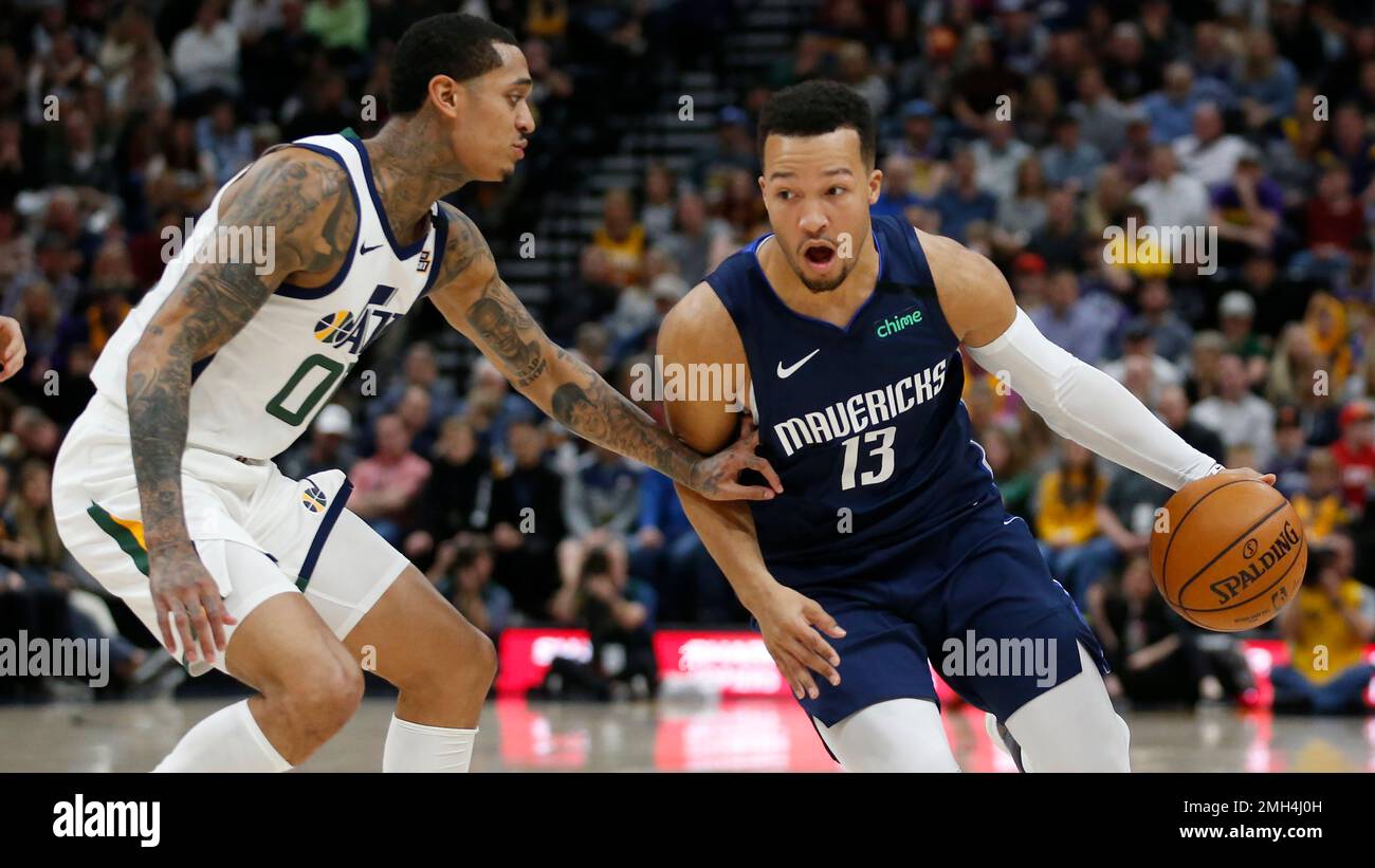 Utah Jazz guard Jordan Clarkson (00) guards Dallas Mavericks guard ...