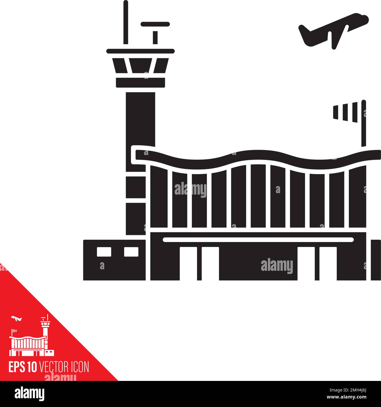 Airport buildings with control tower and airplane icon vector Stock ...