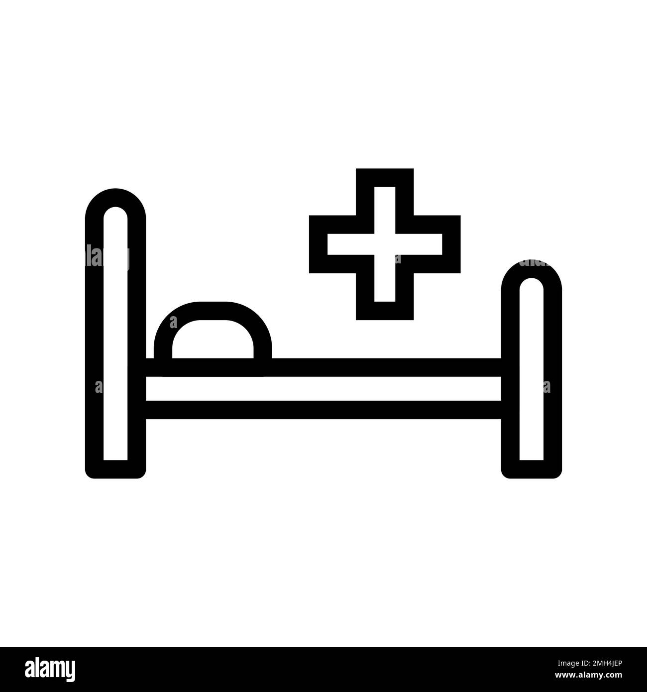 Hospital bed icon line isolated on white background. Black flat thin ...