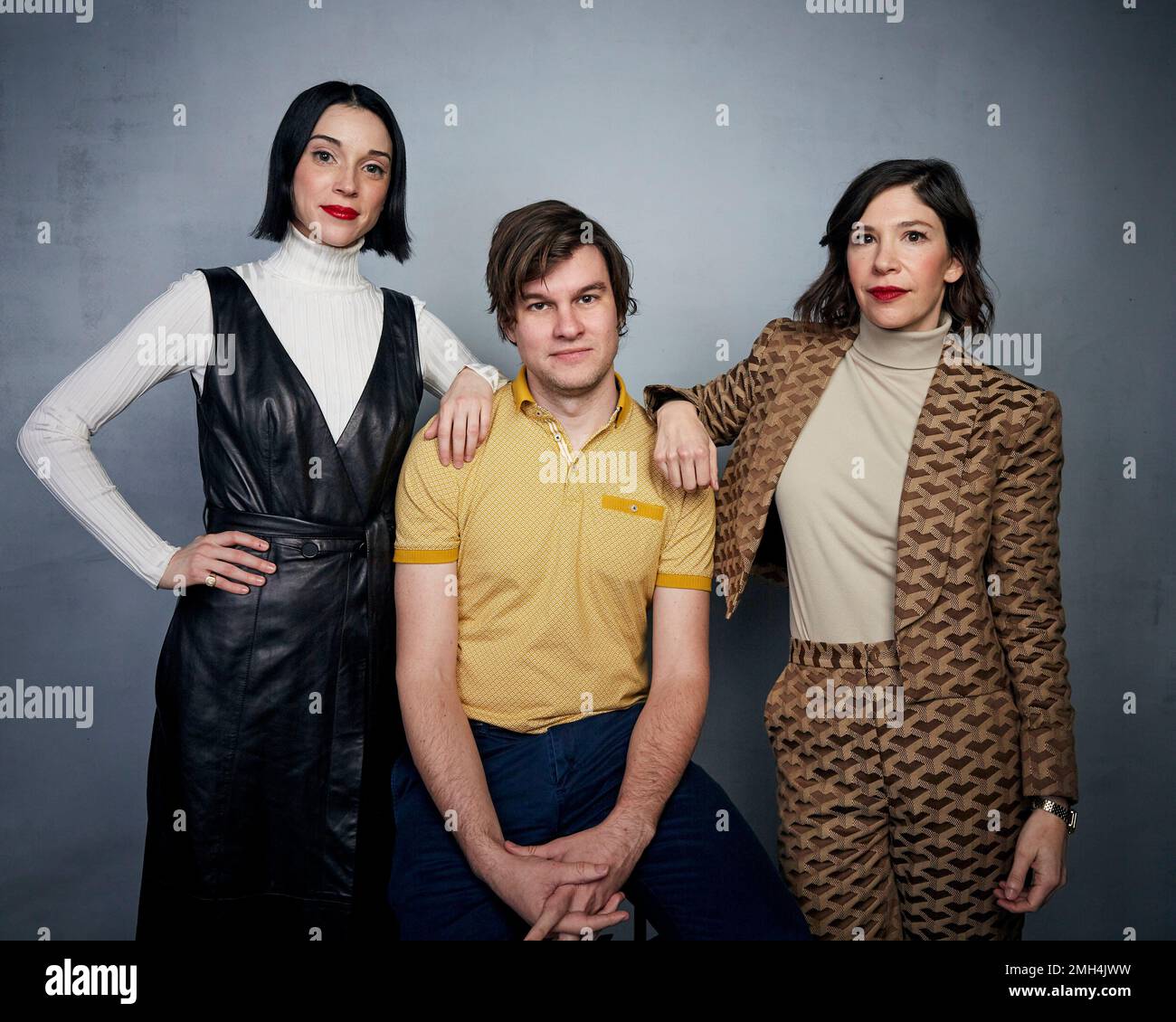 St. Vincent, from left, director Bill Benz, and Carrie Brownstein pose ...
