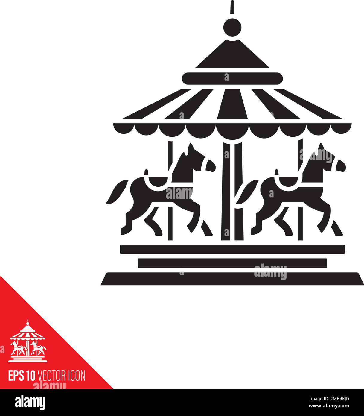 Amusement Park Carousel with horses vector icon. Fun fair and childrens ...