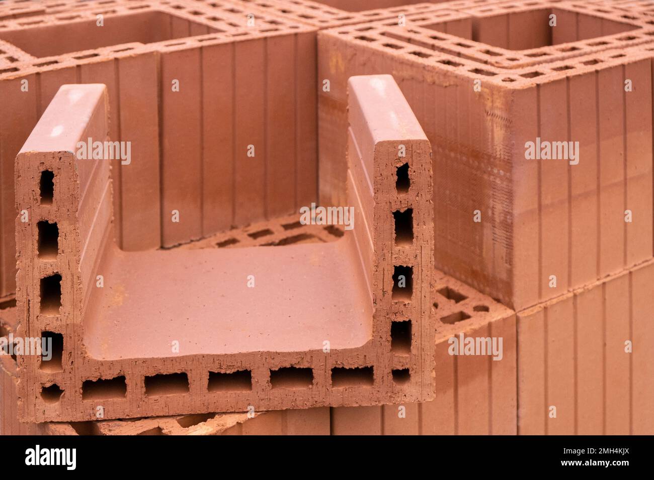 Stack of Red clay Ceramic Thermo Bricks construction material, Work ...