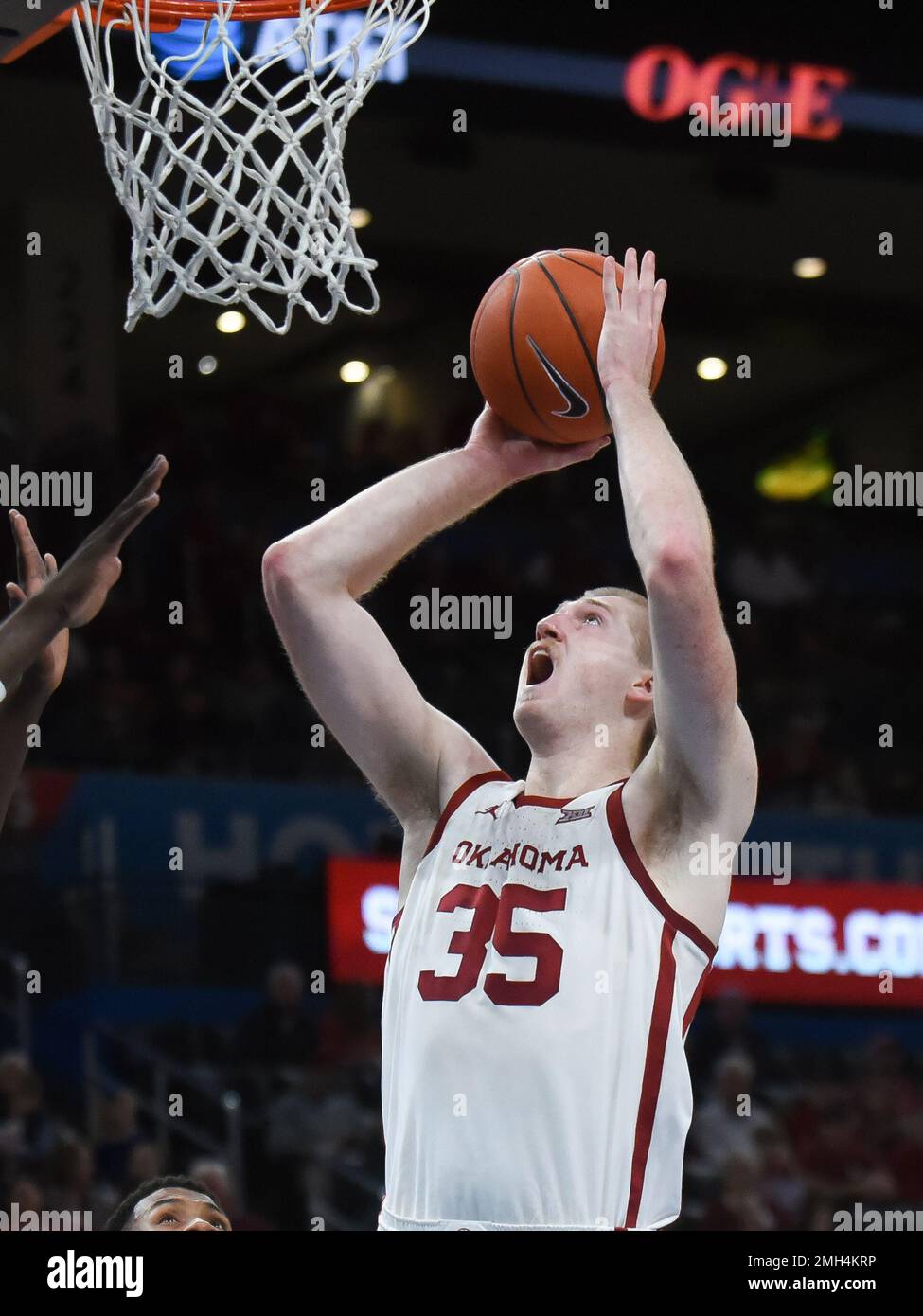Oklahoma forward Brady Manek goes up for a shot during the first half ...