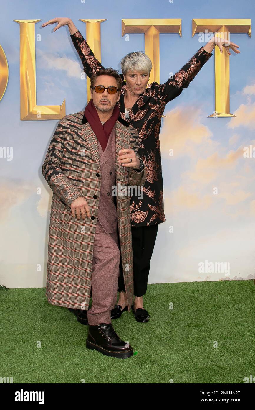 Actor Robert Downey Jr and Emma Thompson pose for photographers upon ...
