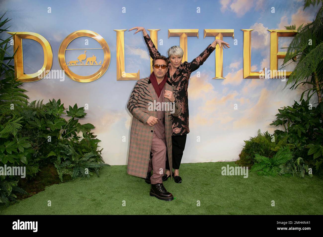 Actor Robert Downey Jr and Emma Thompson pose for photographers upon ...