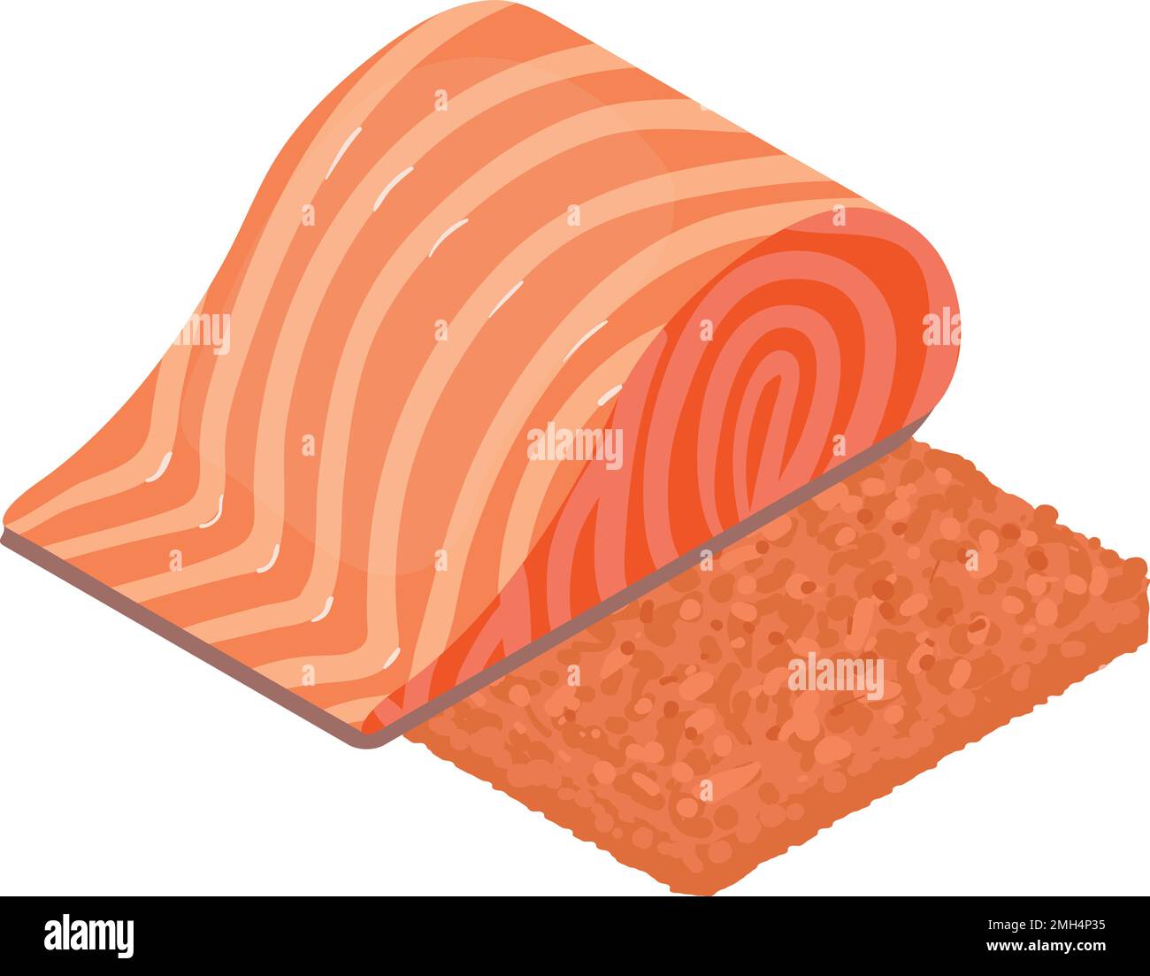 Sea food icon isometric vector. Big piece of fresh red fish and minced ...