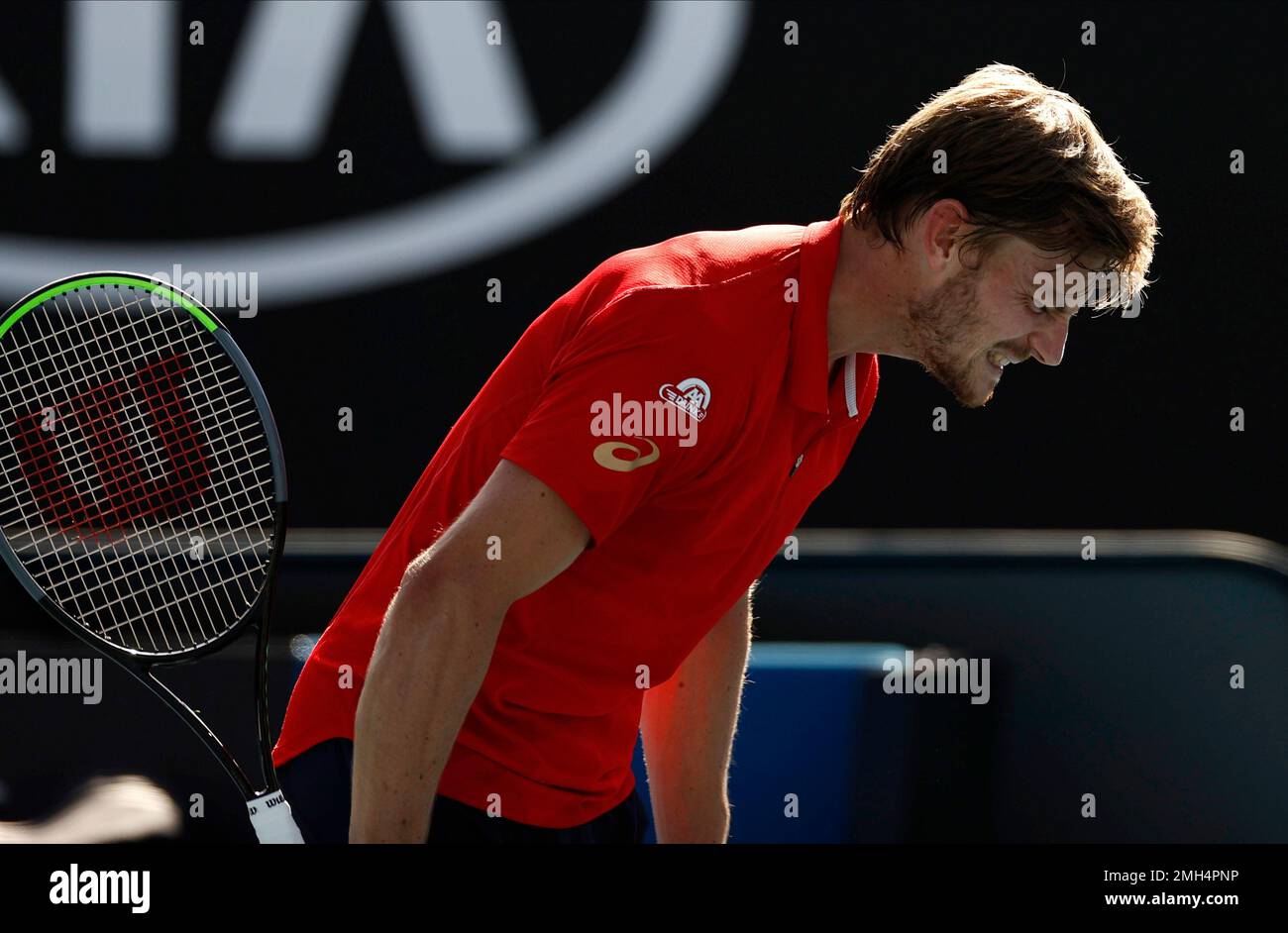 Belgium's David Goffin reacts during his third round singles match ...
