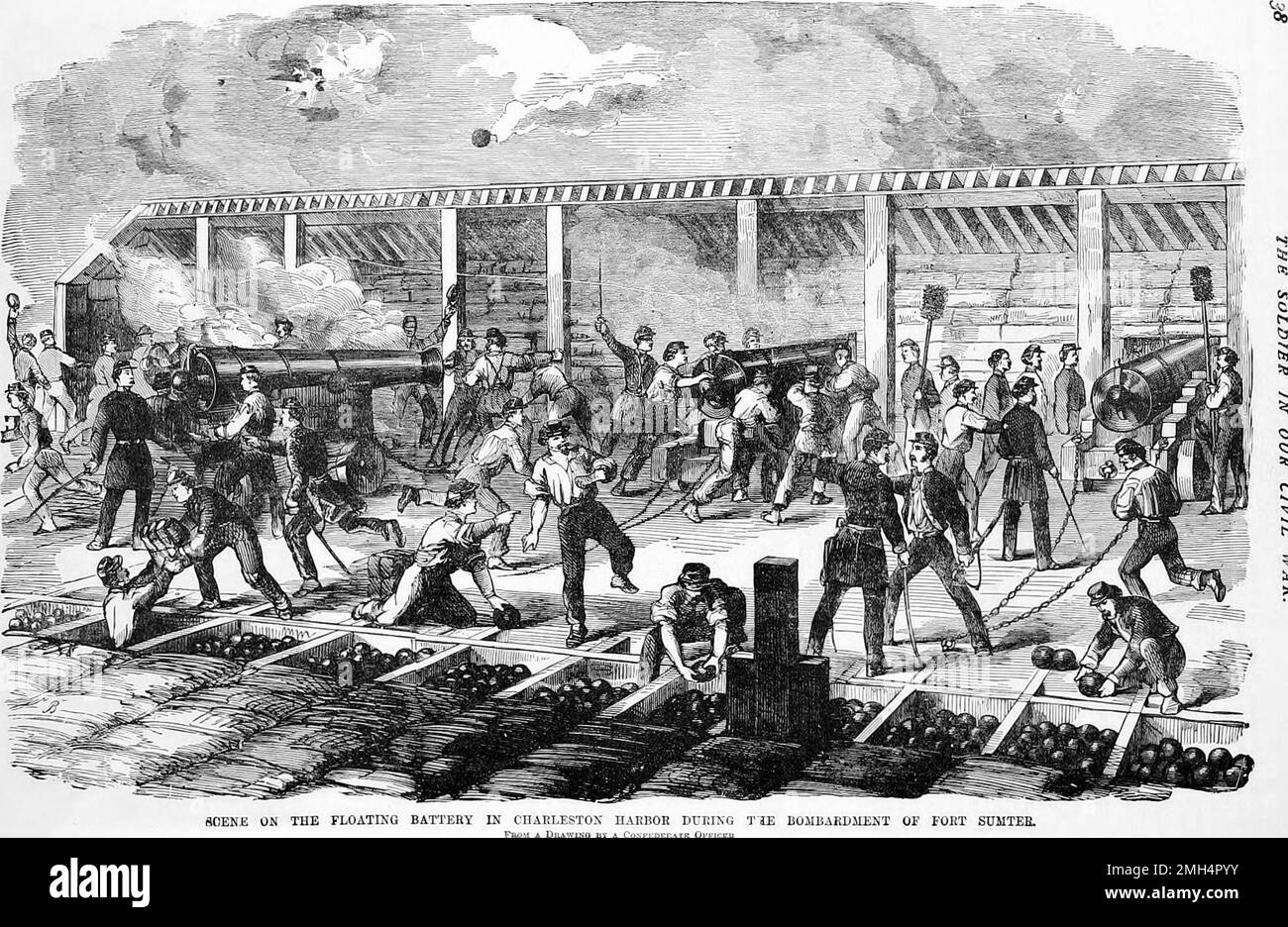 A Scene on a floating battery iN Charleston Harbour during the ...