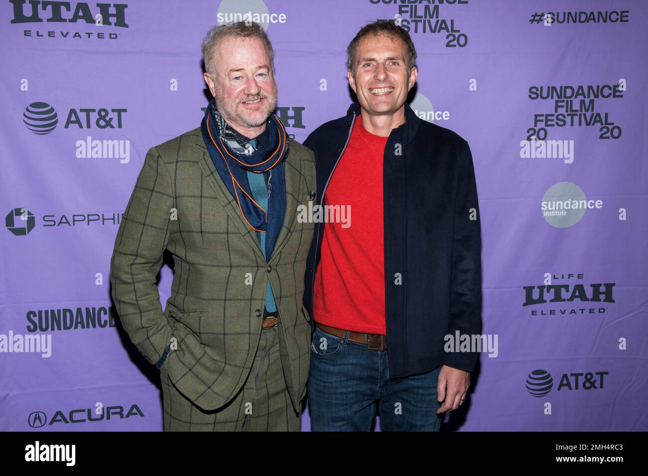 Owen Teale, left, and Euros Lyn attend the premiere of "Dream Horse" at ...