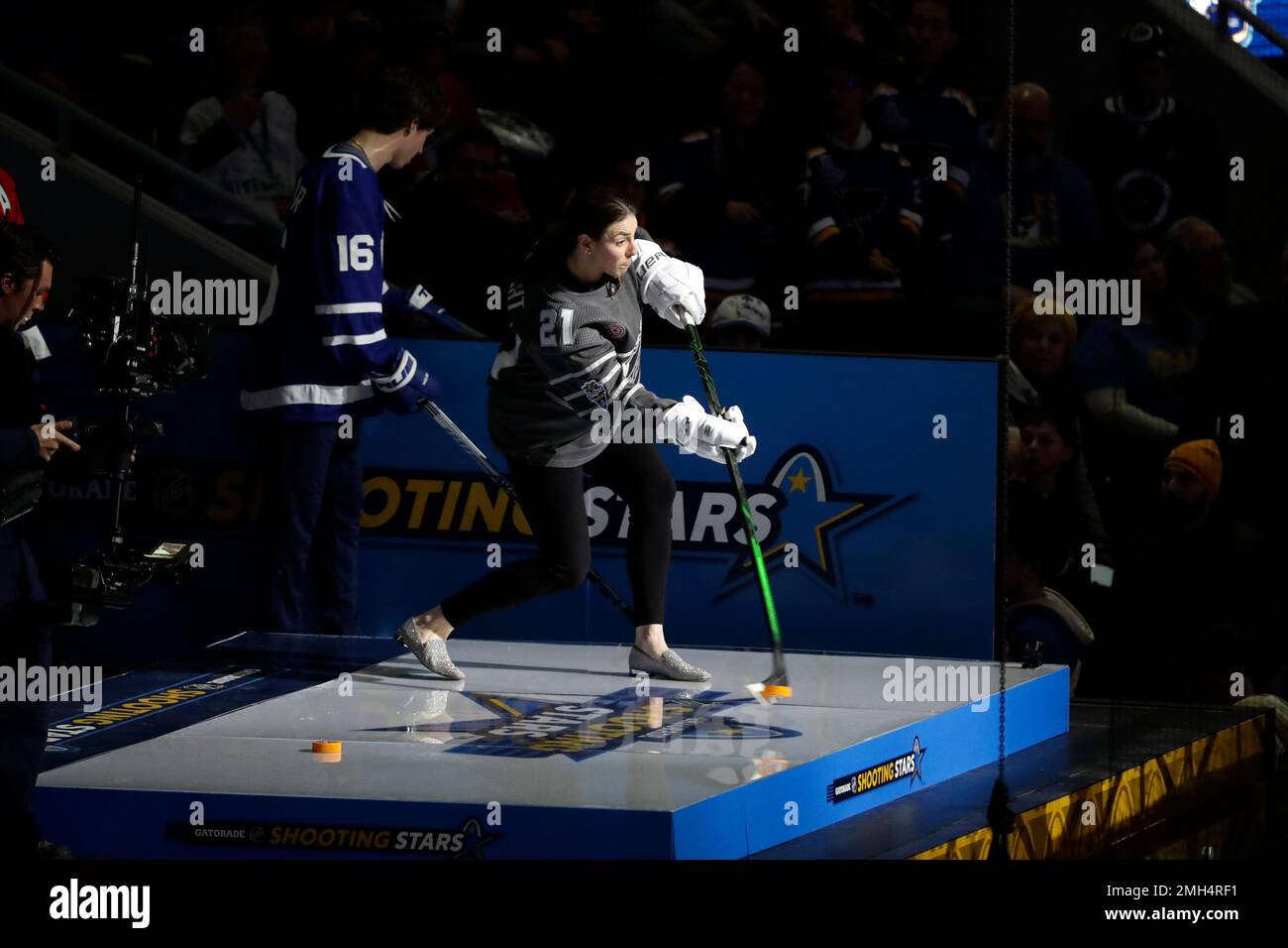 United States' Hilary Knight shoots during the Skills Competition ...