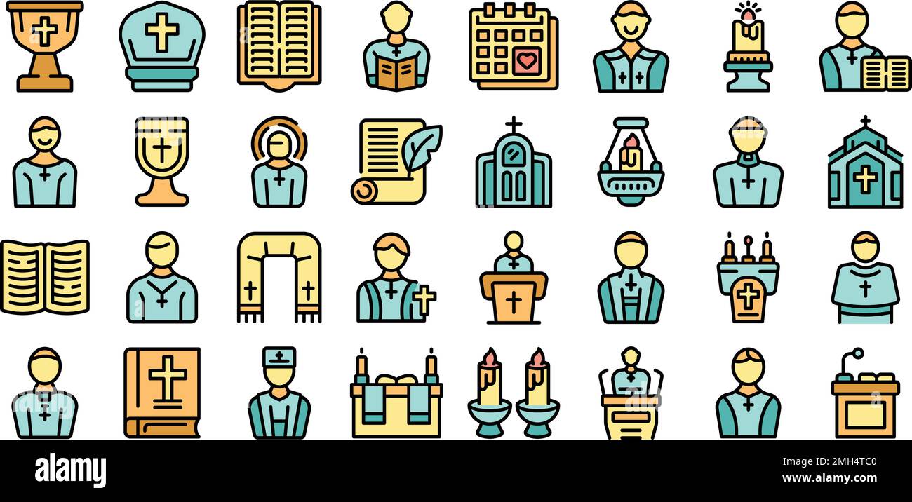 Chaplain icons set outline vector. Muslim ramadan. Namaz pray color ...