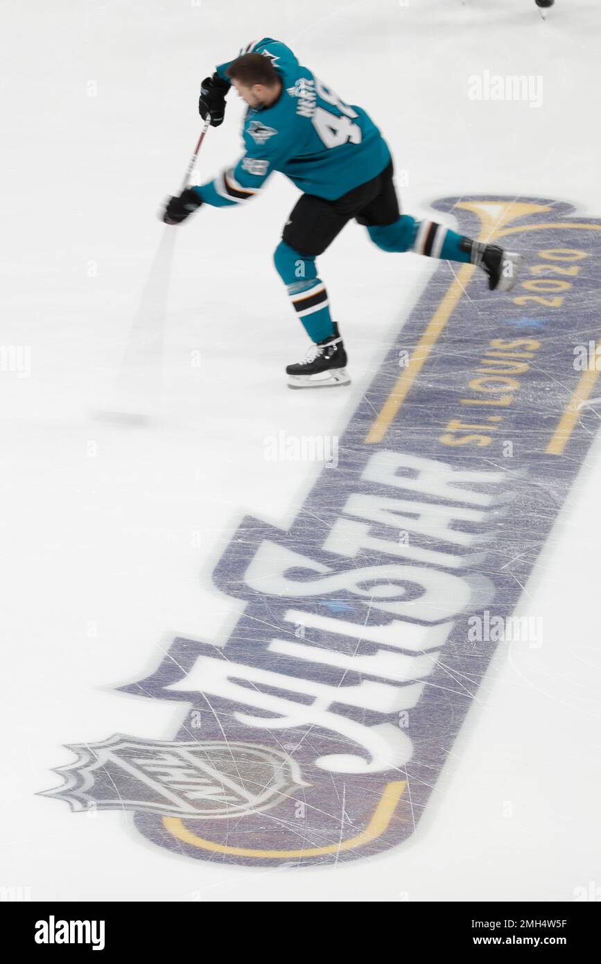 San Jose Sharks forward Tomas Hertl shoots during warmups for the ...