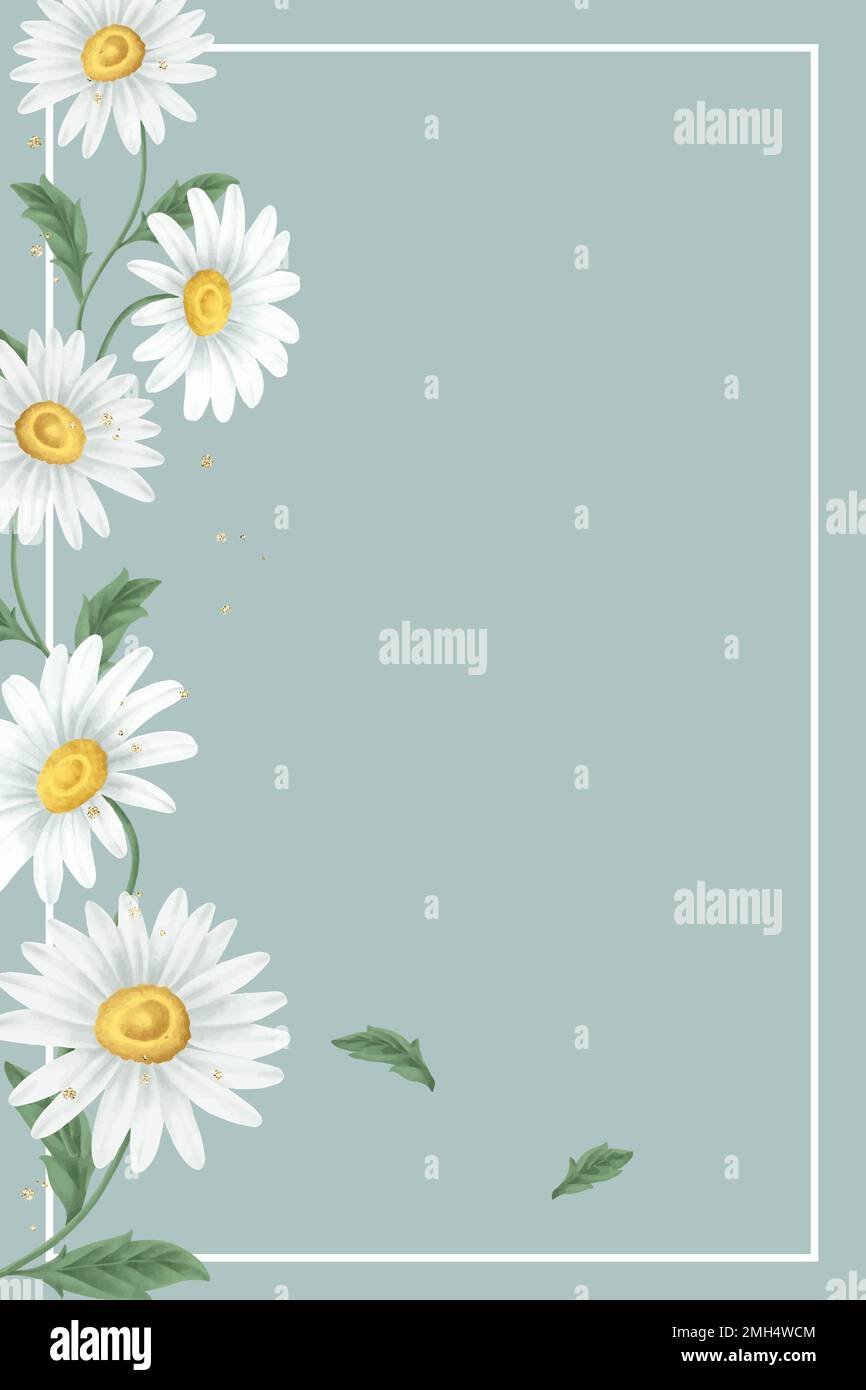 Daisy flower frame on light green background vector Stock Vector Image ...